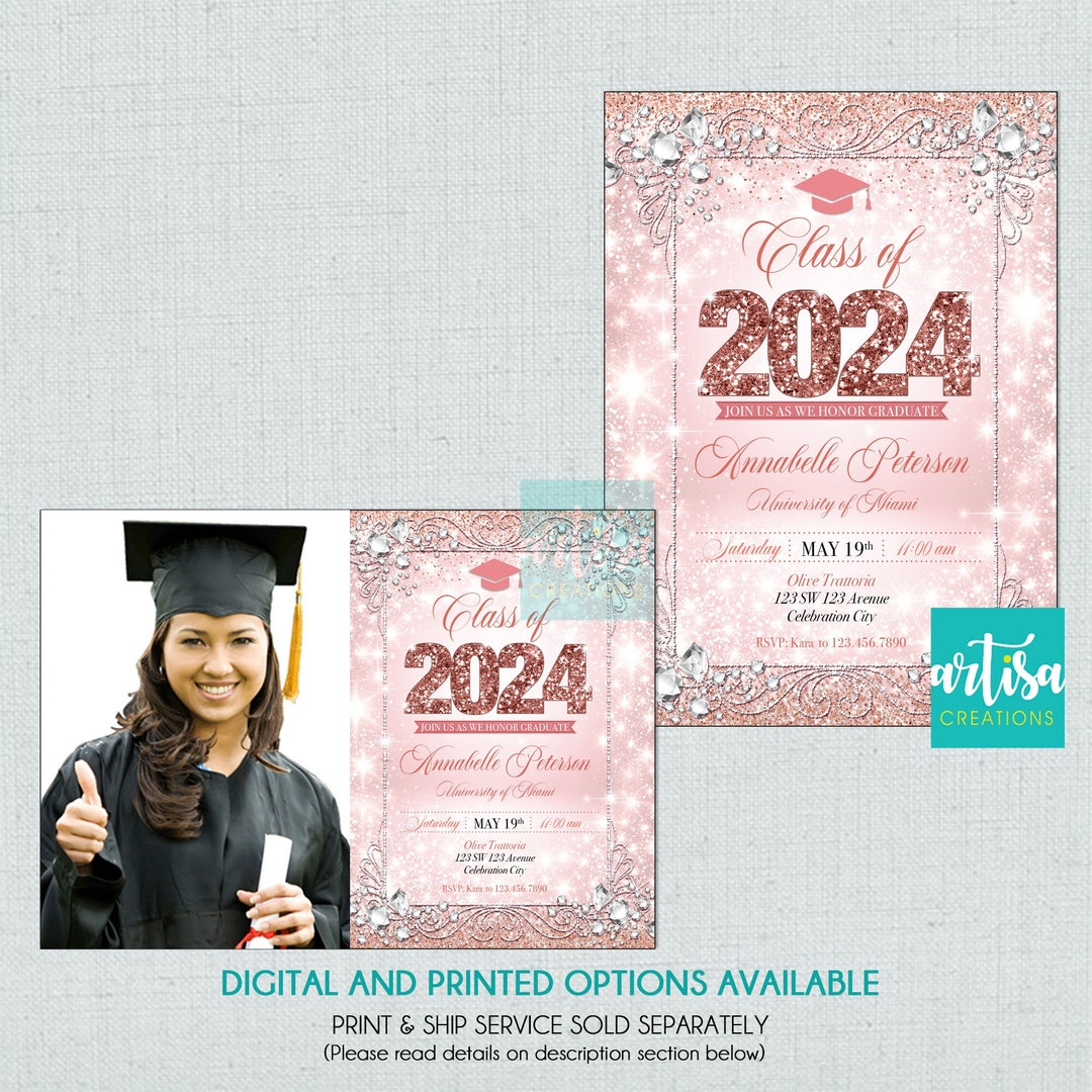 Rose Gold Graduation Invitation, Rose Gold Class 2024 Invitation, Blush ...