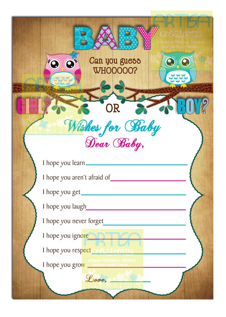 Gender Reveal Baby Shower Advice Card for New Mom Owls - Etsy