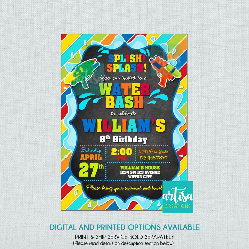 Water Gun Party Invitation Splish Splash Invitation Water - Etsy