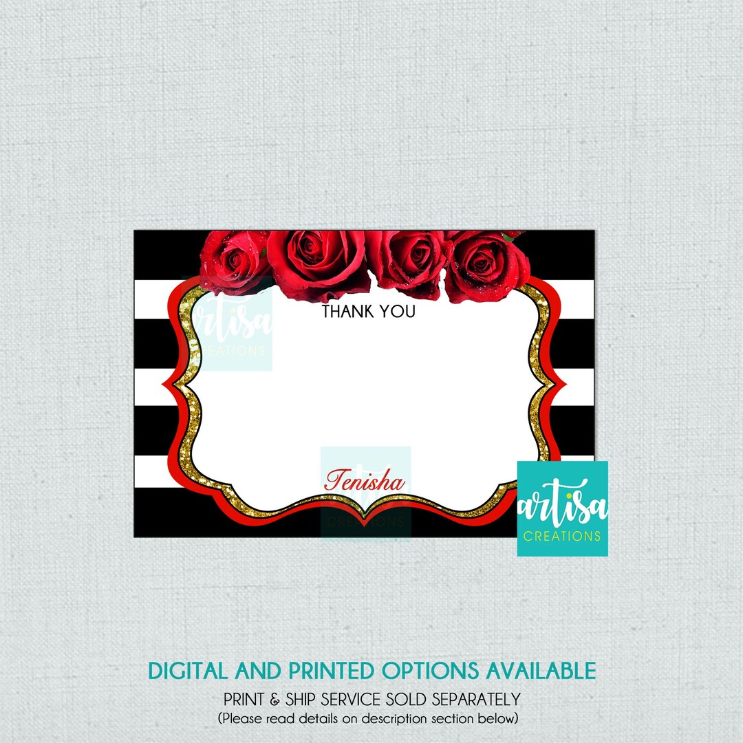 Red Roses Thank You Card, Red Roses Note Card, Red Roses Notecards, Red ...
