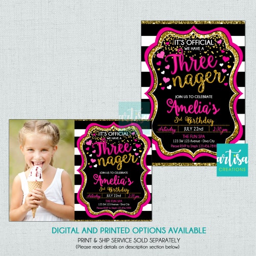 Threenager Invitation Threenager Birthday Invitation 3rd - Etsy
