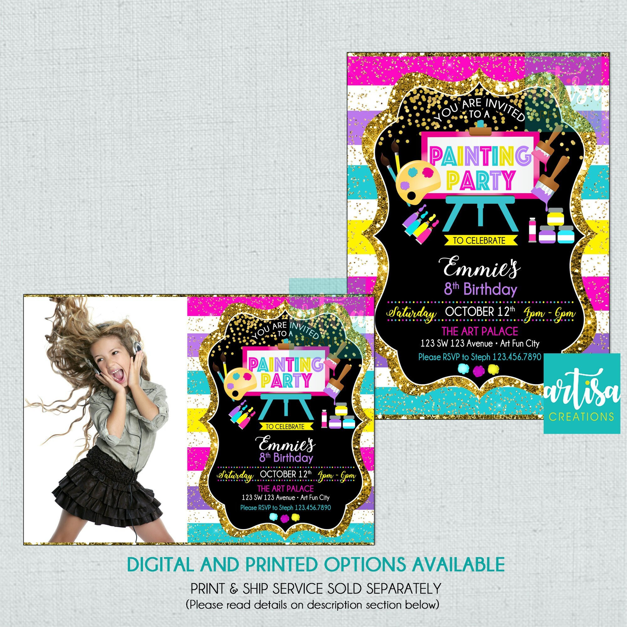 Painting Birthday Invitation, Art Party Invitation, Art Birthday Party ...