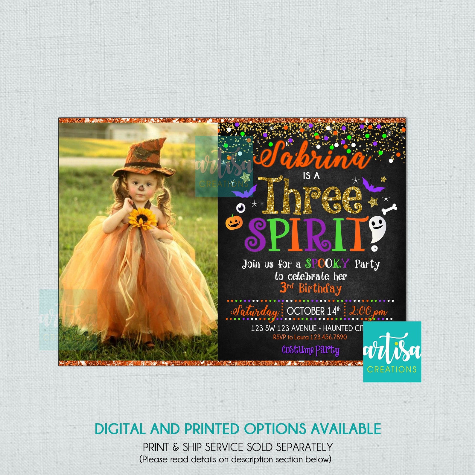 Three Spirit Invitation Three Spirit Halloween Birthday - Etsy