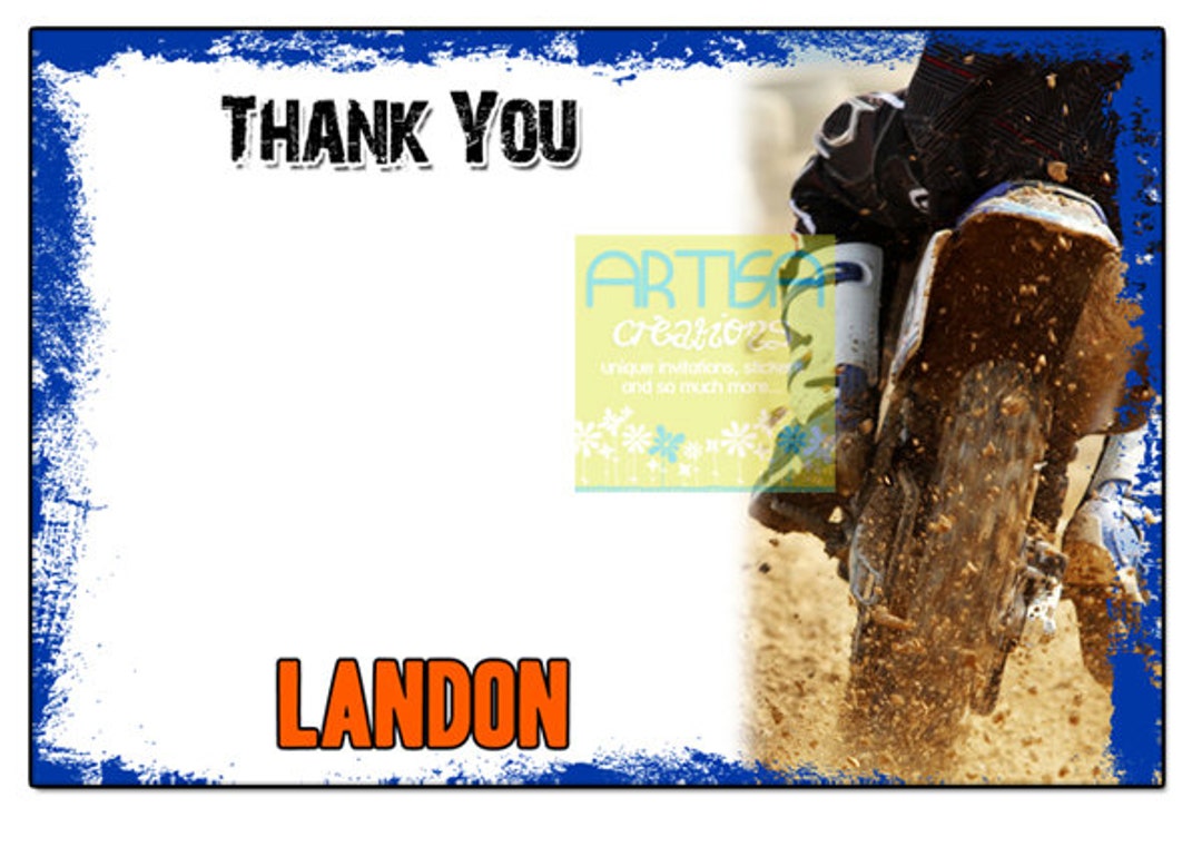 Motocross Thank You Card - Moto Cross Thank You Note Card - Motocross ...