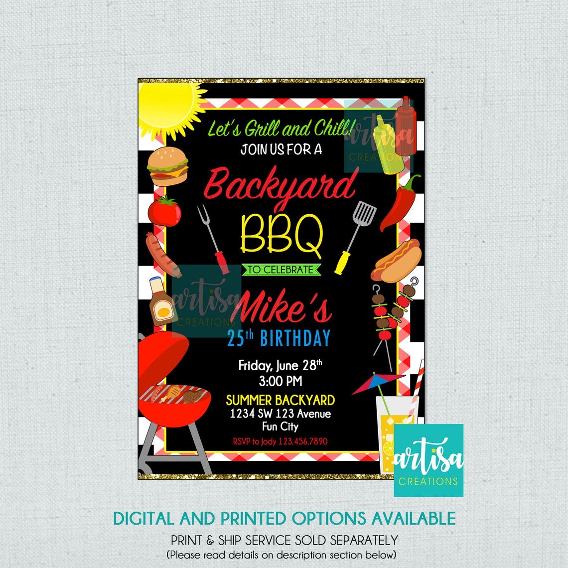 Backyard BBQ Invitation Bbq Birthday Invitation Backyard BBQ - Etsy