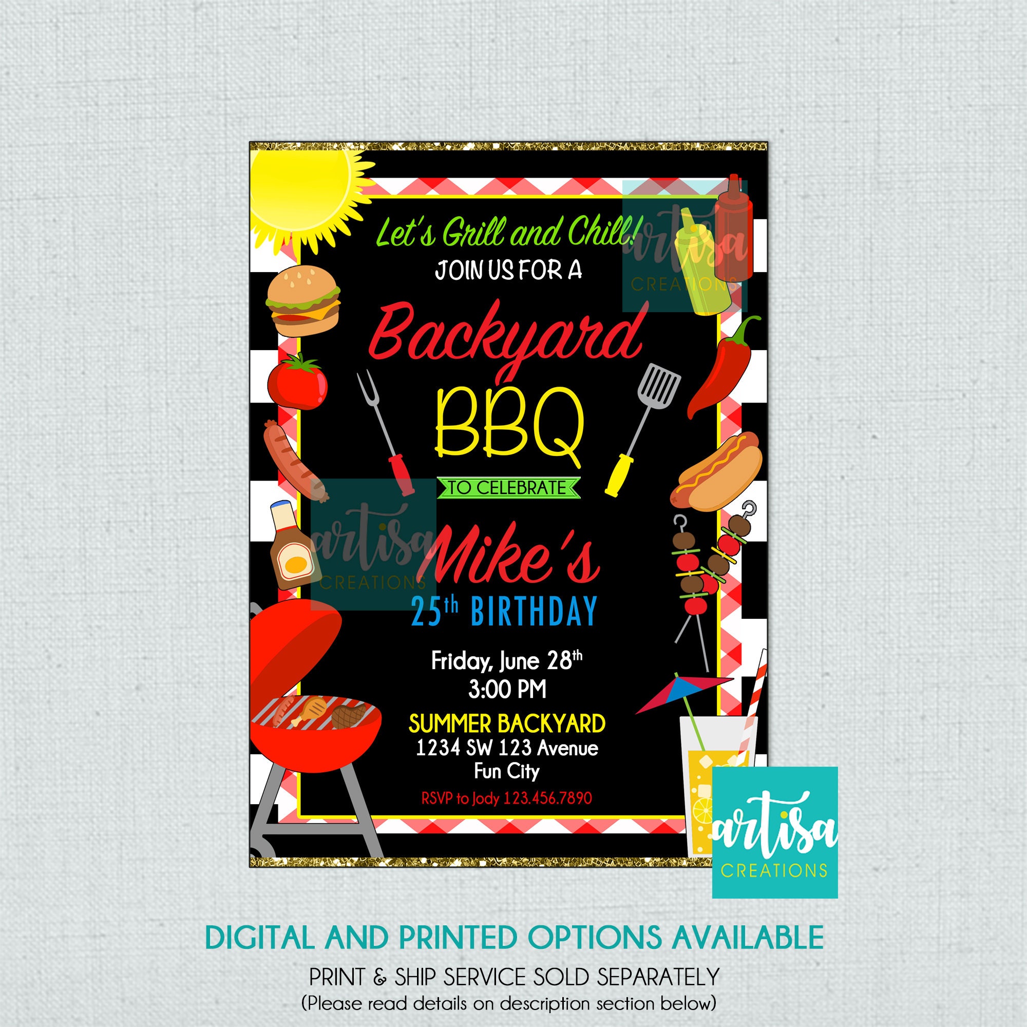 Backyard BBQ Invitation Bbq Birthday Invitation Backyard BBQ - Etsy