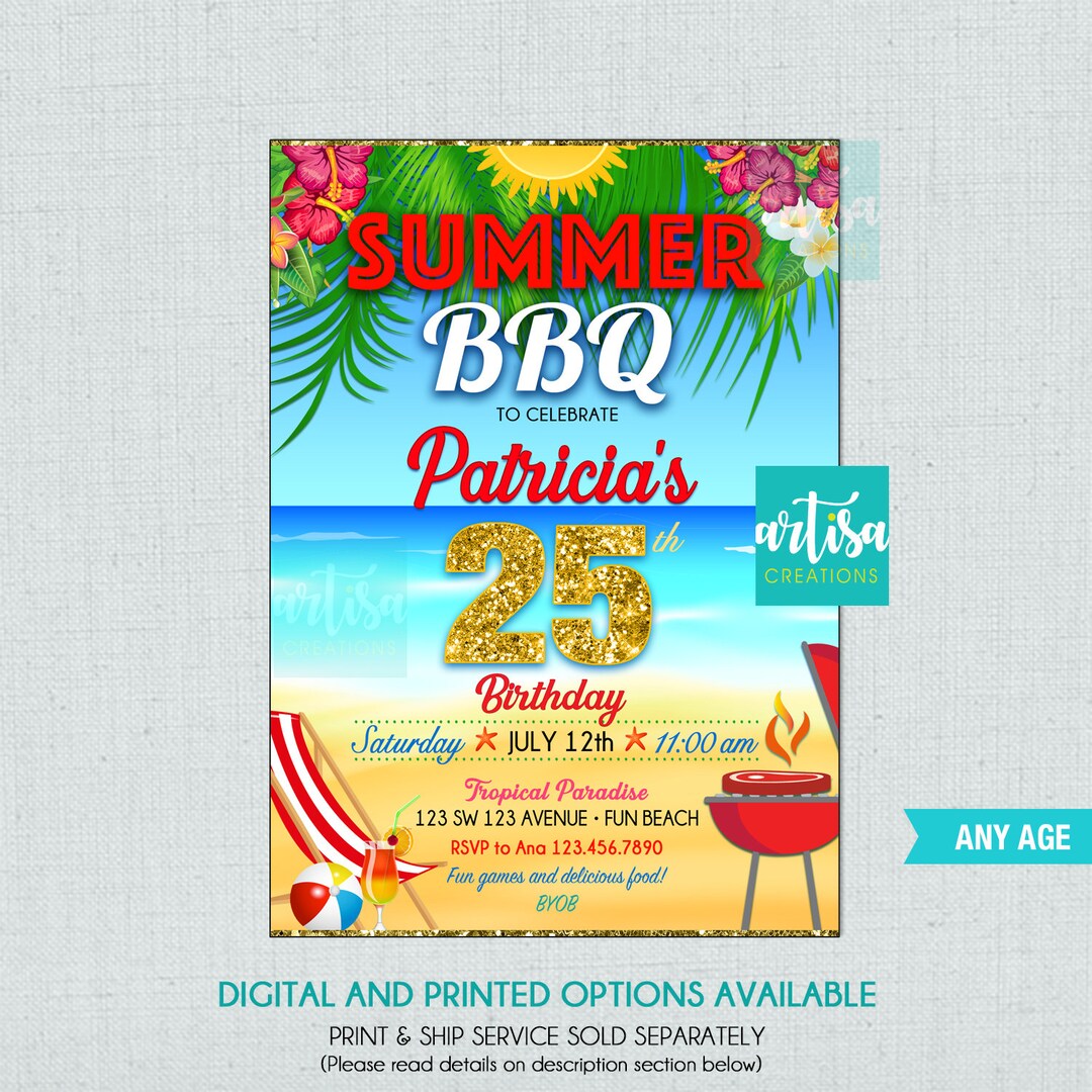 Summer BBQ Invitation, Beach BBQ Invitation, Summer BBQ Invitations ...