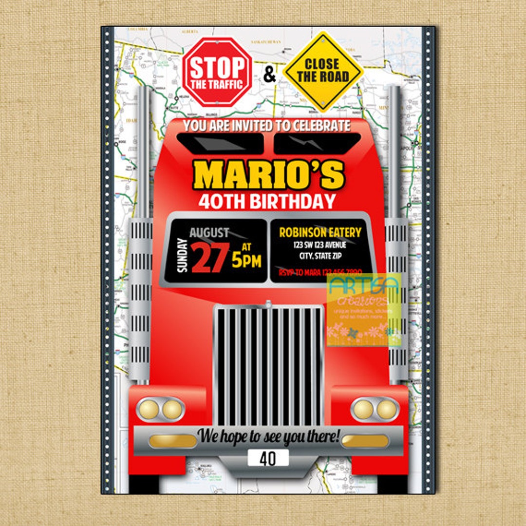 Truck Invitation, Truck Driver Invitation, Truck Birthday Invitation ...
