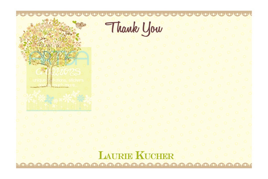 Ivory Tree With Birds Thank You Card - Tree Thank You Card - Tree With ...