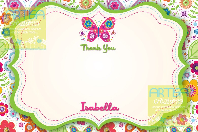 Butterfly and Flowers Thank You Card Butterflies Thank You | Etsy