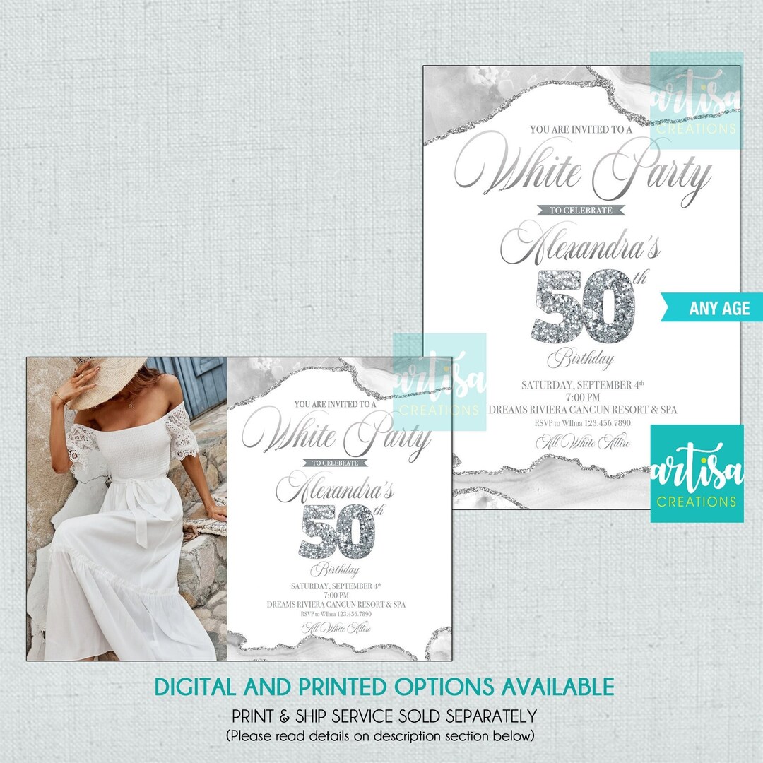 All White Party Invitation, White Birthday Invitation, Milestone White ...