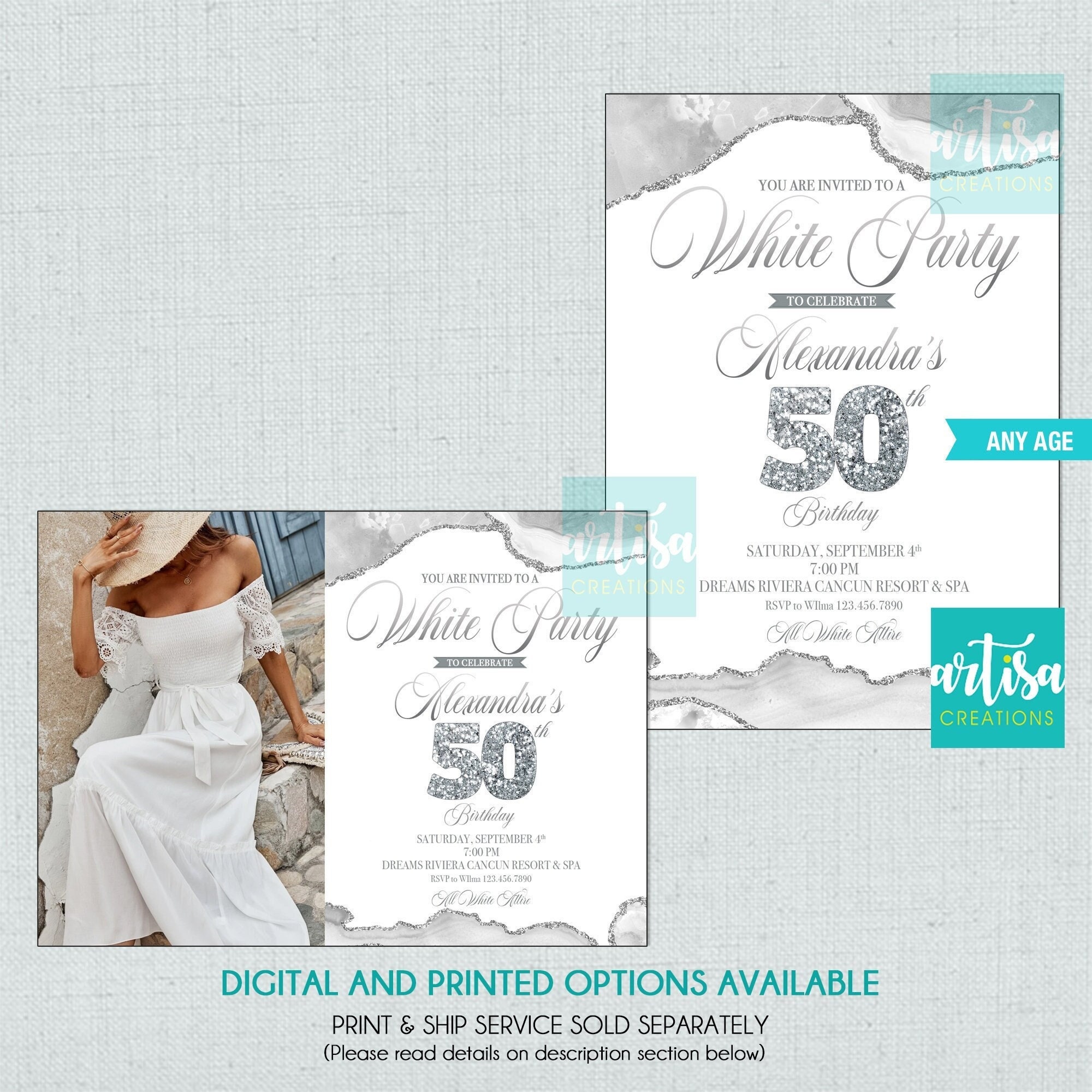 All White Party Invitation, White Birthday Invitation, Milestone White ...