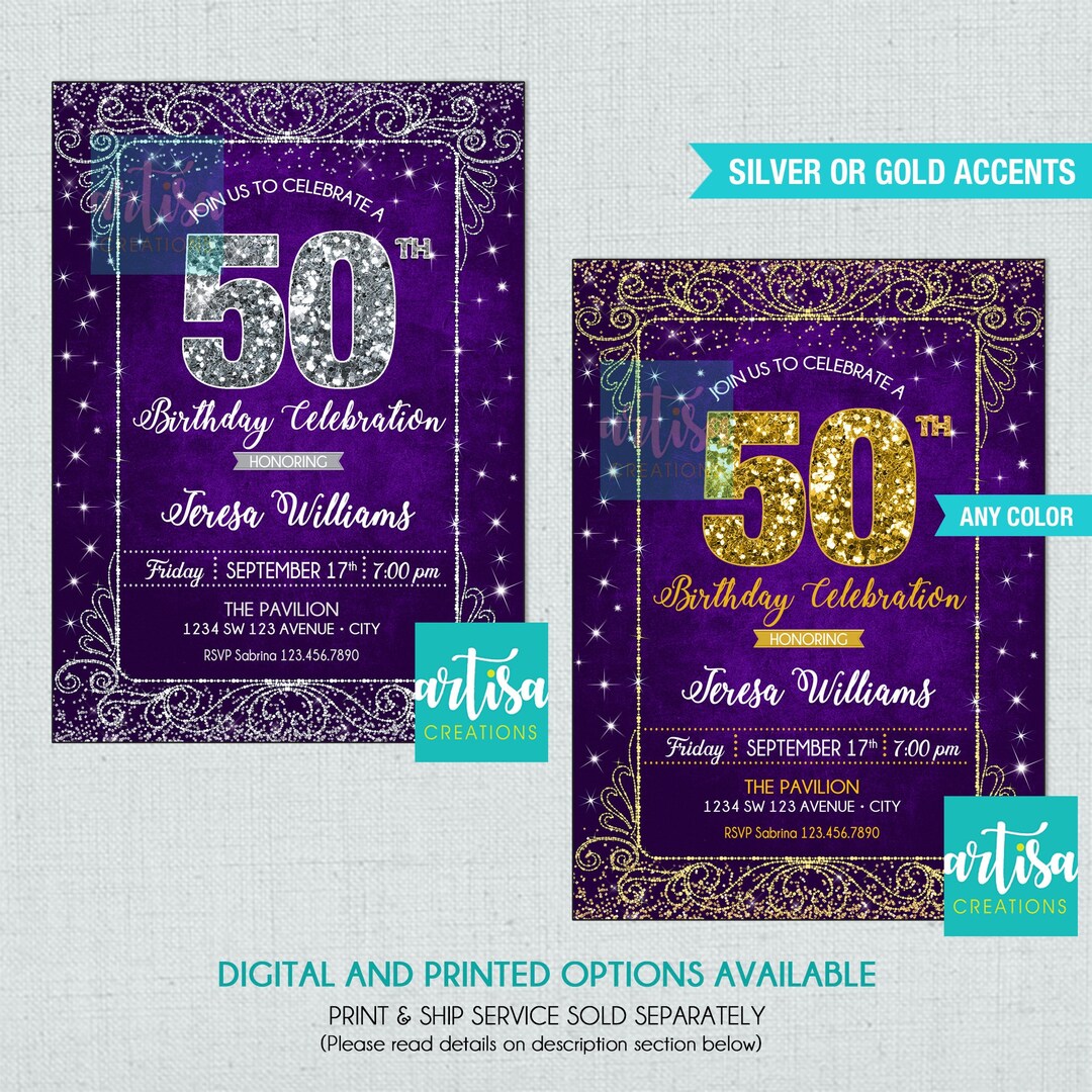 Purple Birthday Invitation, Purple Lady Birthday Invitations, Purple ...