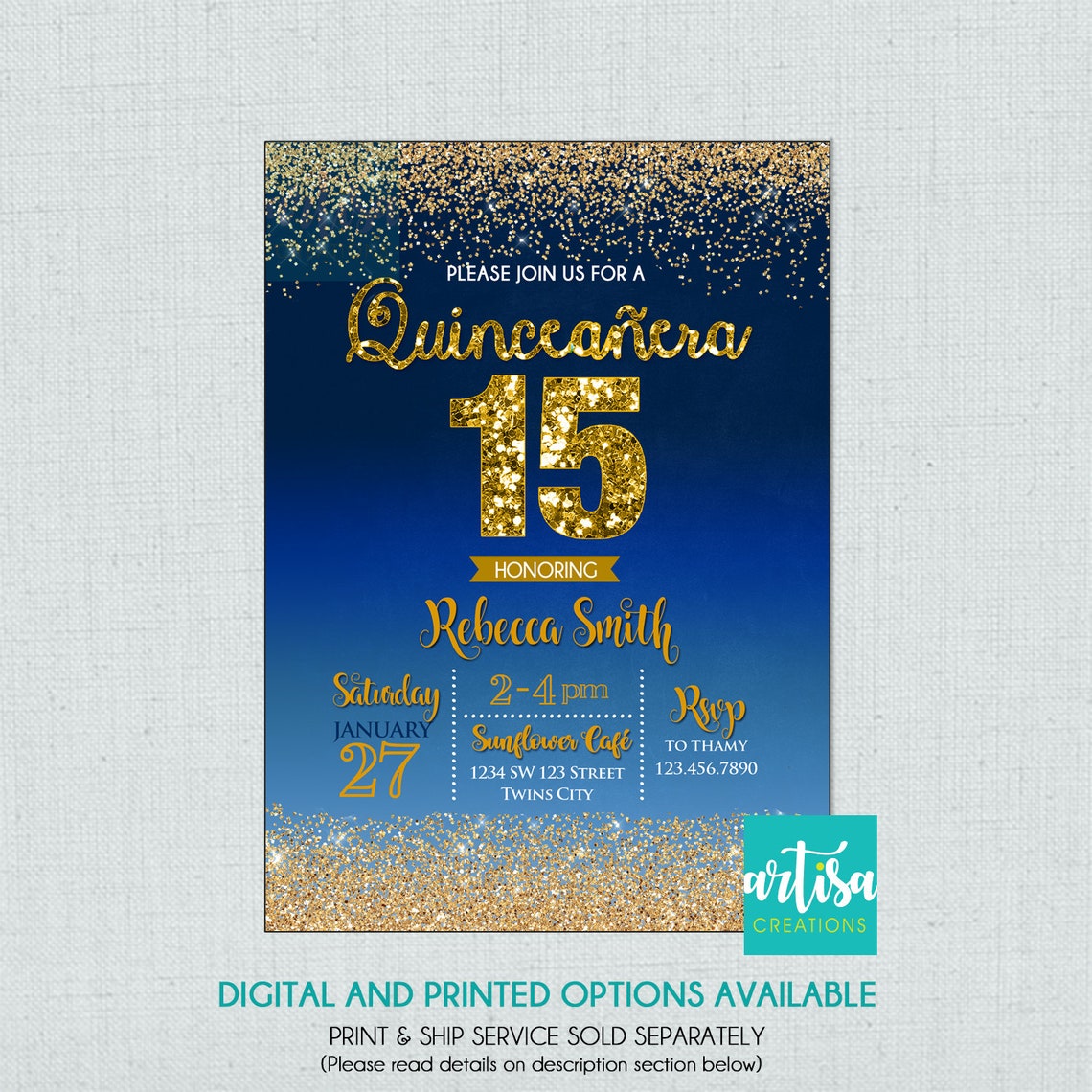 Blue Quinceanera Invitation Blue Ombre Quinceanera - Etsy