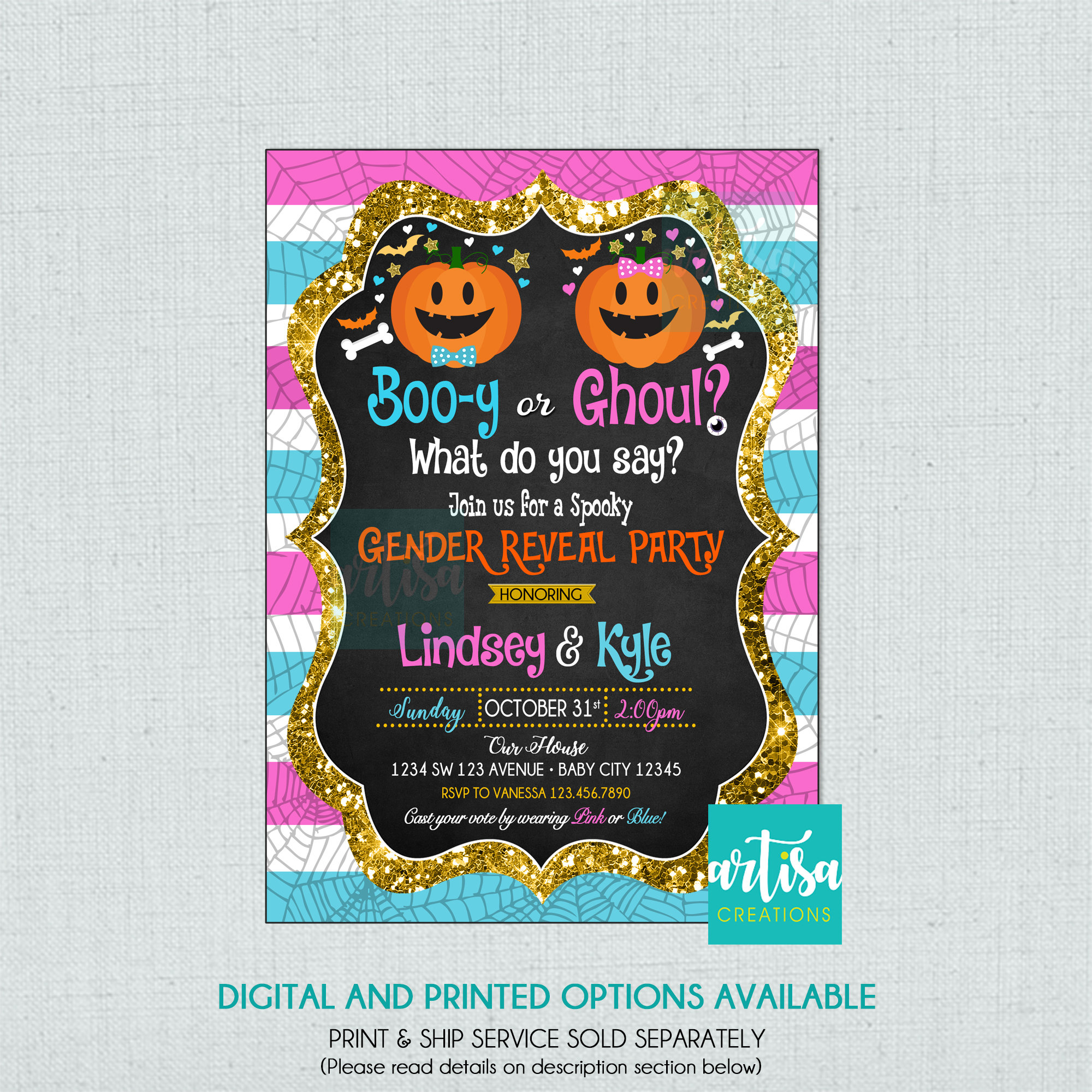 Halloween Gender Reveal Party Invitation, Halloween Gender Reveal ...