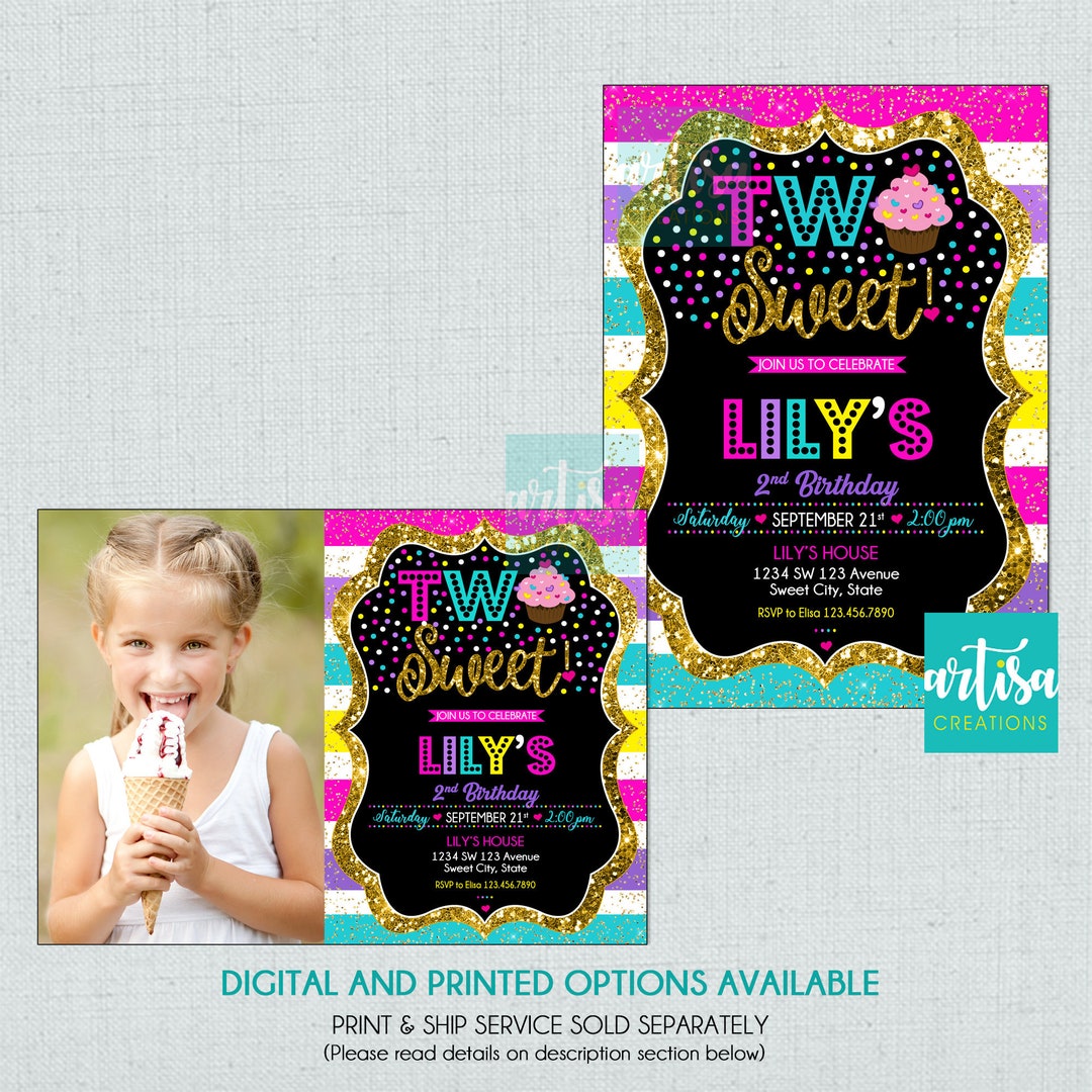 Two Sweet Invitation, 2nd Birthday Invitation, Two Sweet Birthday Girl ...