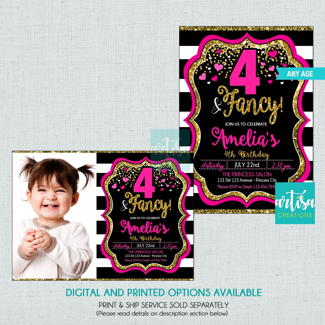 Four & Fancy Invitation, 4th Birthday Invitation, Four and Fancy ...