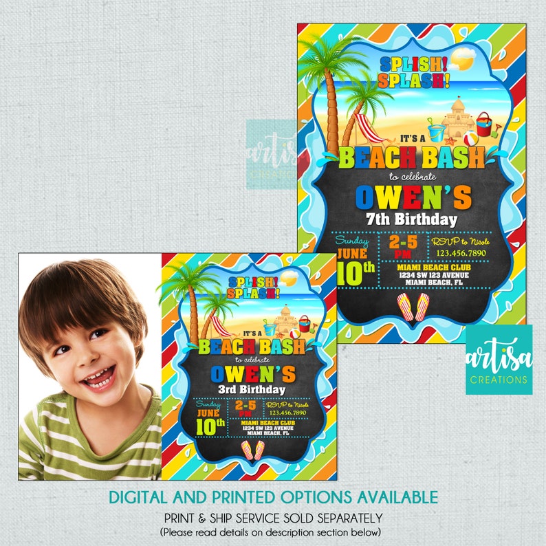 Boys beach party invitation beach bash invitation kids beach | Etsy