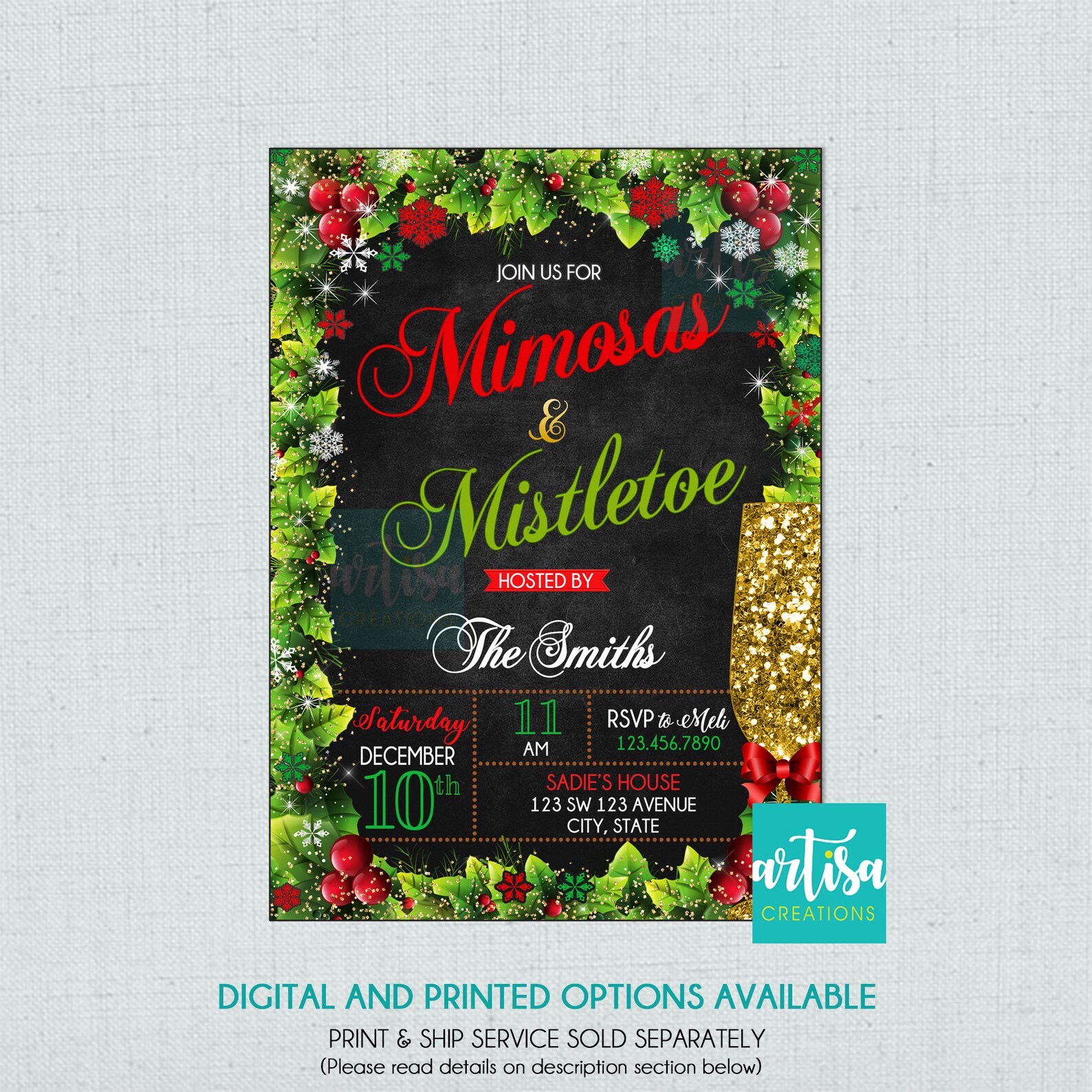Mimosas and Mistletoe Invitation, Mimosas Mistletoe Invitations ...