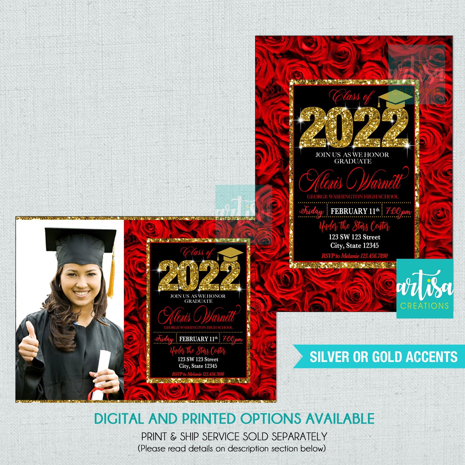 Red Roses Graduation Invitation Class 2022 Invitation Red - Etsy