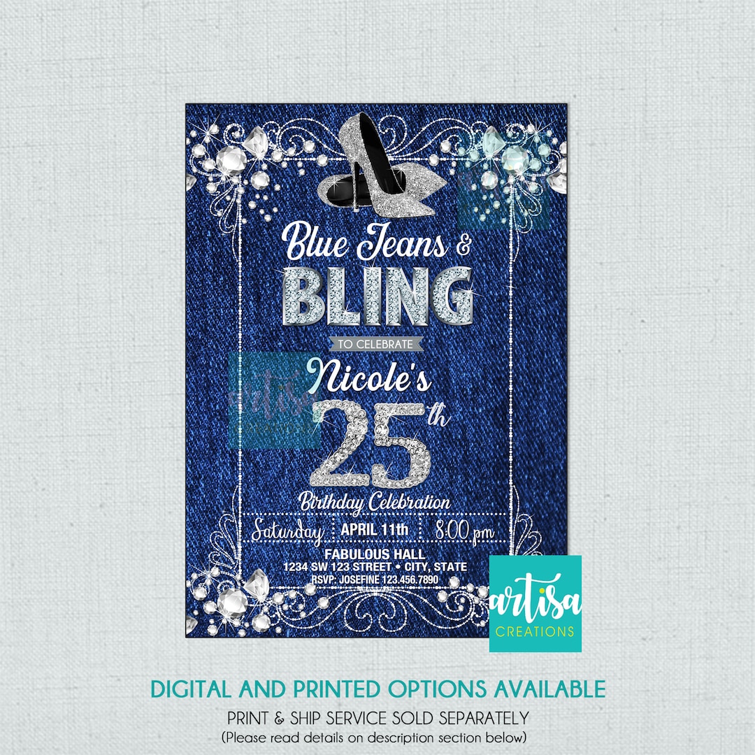 Blue Jeans and Bling Invitation, Blue Jeans and Bling Birthday ...