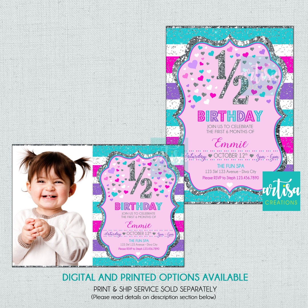 1/2 Birthday Invitation, Half Birthday Invitation, Half Birthday Girl ...