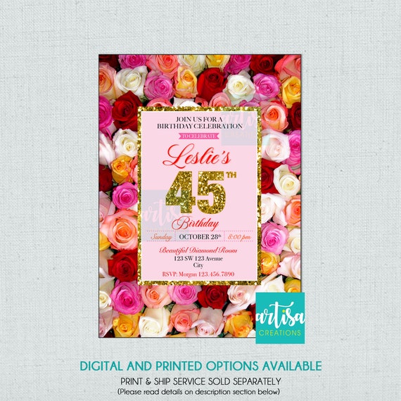 Multicolor Roses Birthday Invitation Color Roses Birthday | Etsy
