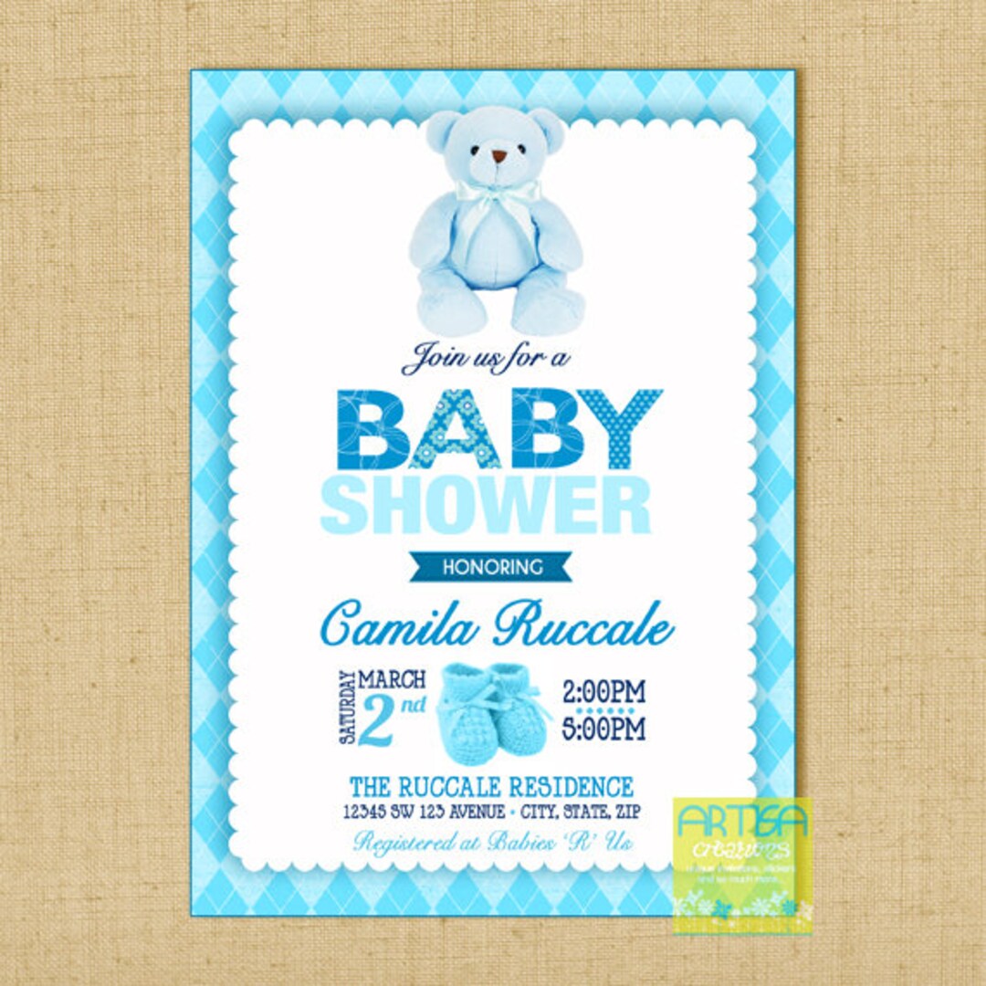 Blue Teddy Bear Baby Shower Invitation, Teddy Bear Baby Shower, Baby ...