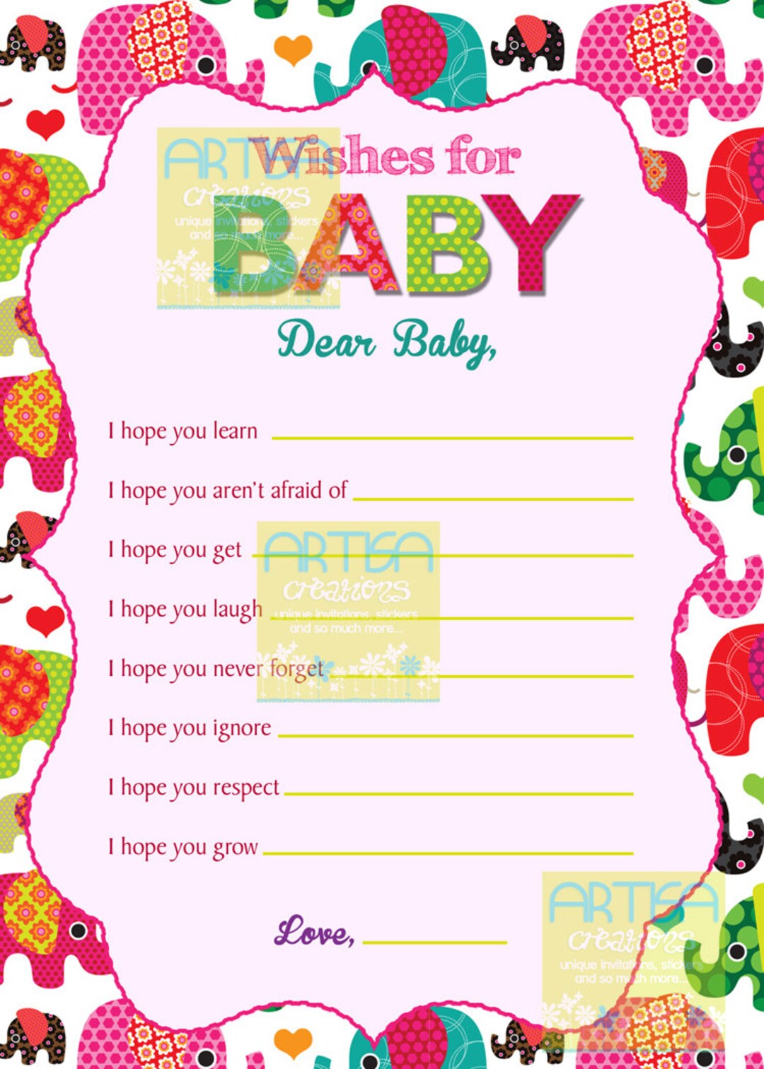 Elephant Wishes for Baby Card - Elephant Girl Wishes for Baby Card ...