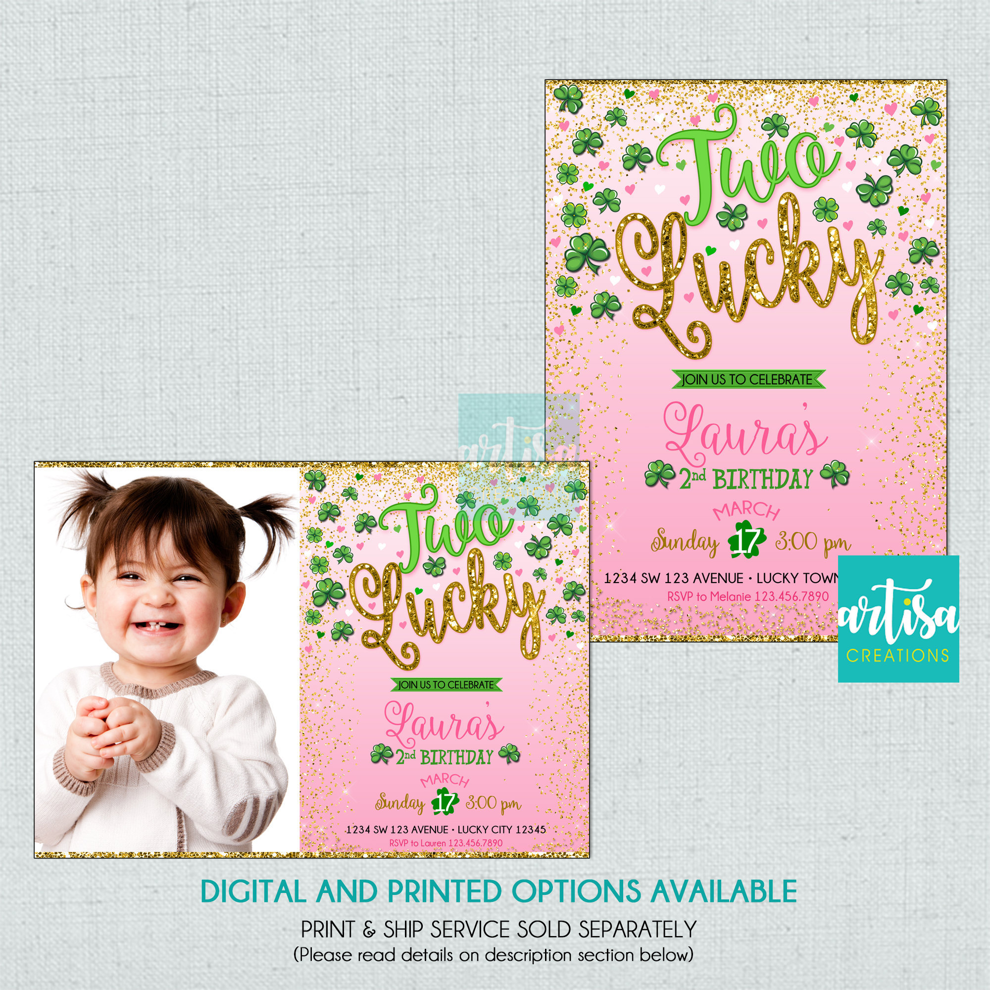 Two Lucky Invitation St Patricks 2nd Birthday Girl - Etsy UK