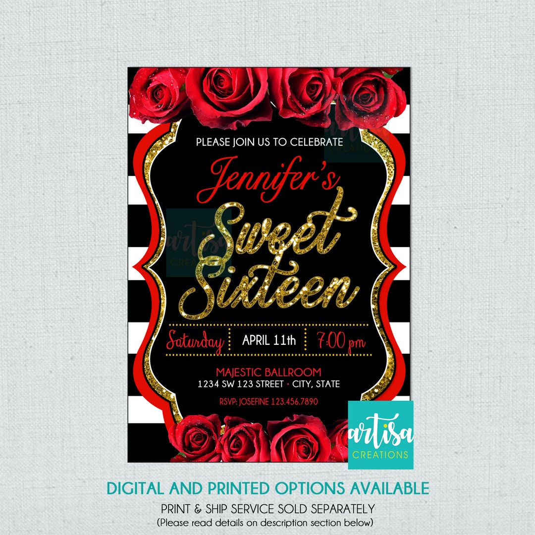 Red Roses Sweet Sixteen Invitation, Sweet Sixteen Invitation, Red ...