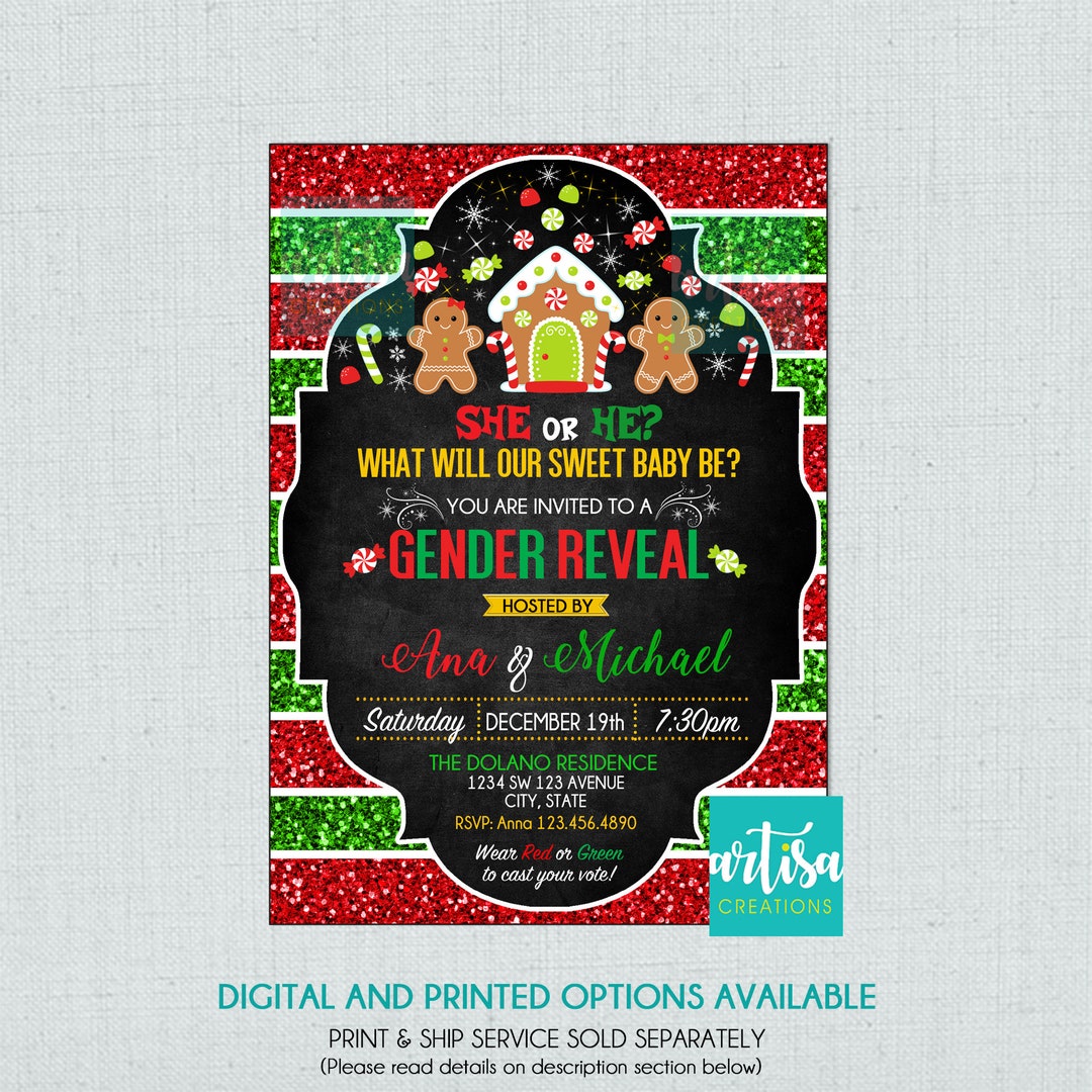 Gingerbread Gender Reveal Invitation, Gingerbread Cookie Gender Reveal ...