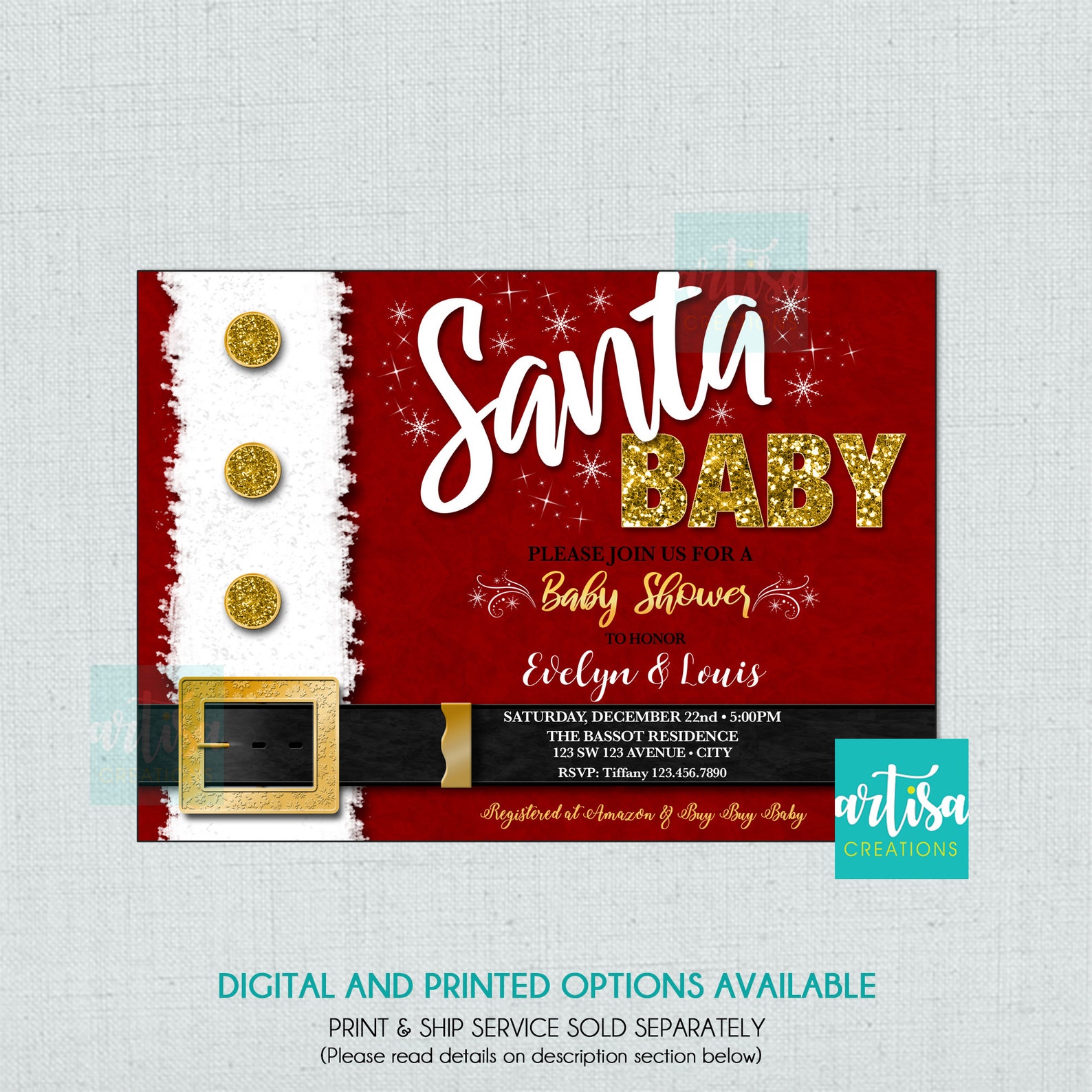 Santa Baby Invitation, Santa Baby Shower Invitation, Santa Baby Shower ...