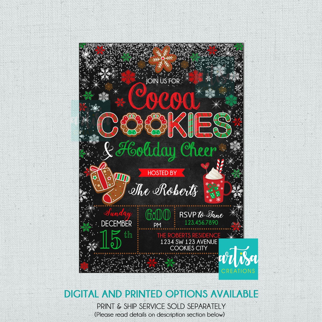 Cocoa Cookies and Holiday Cheer Invitation, Hot Cocoa & Cookie ...