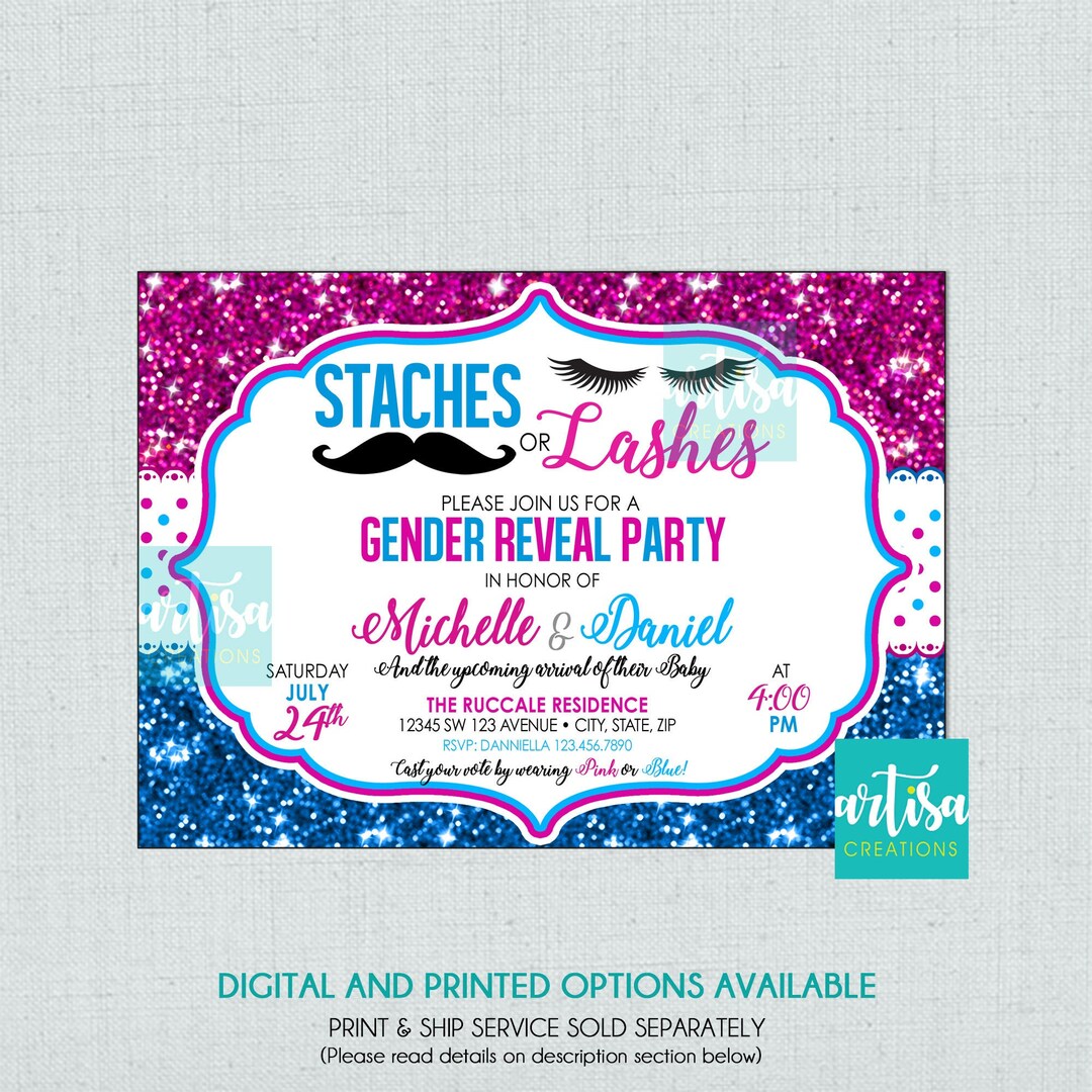 Staches or Lashes Gender Reveal Invitation, Staches or Lashes ...