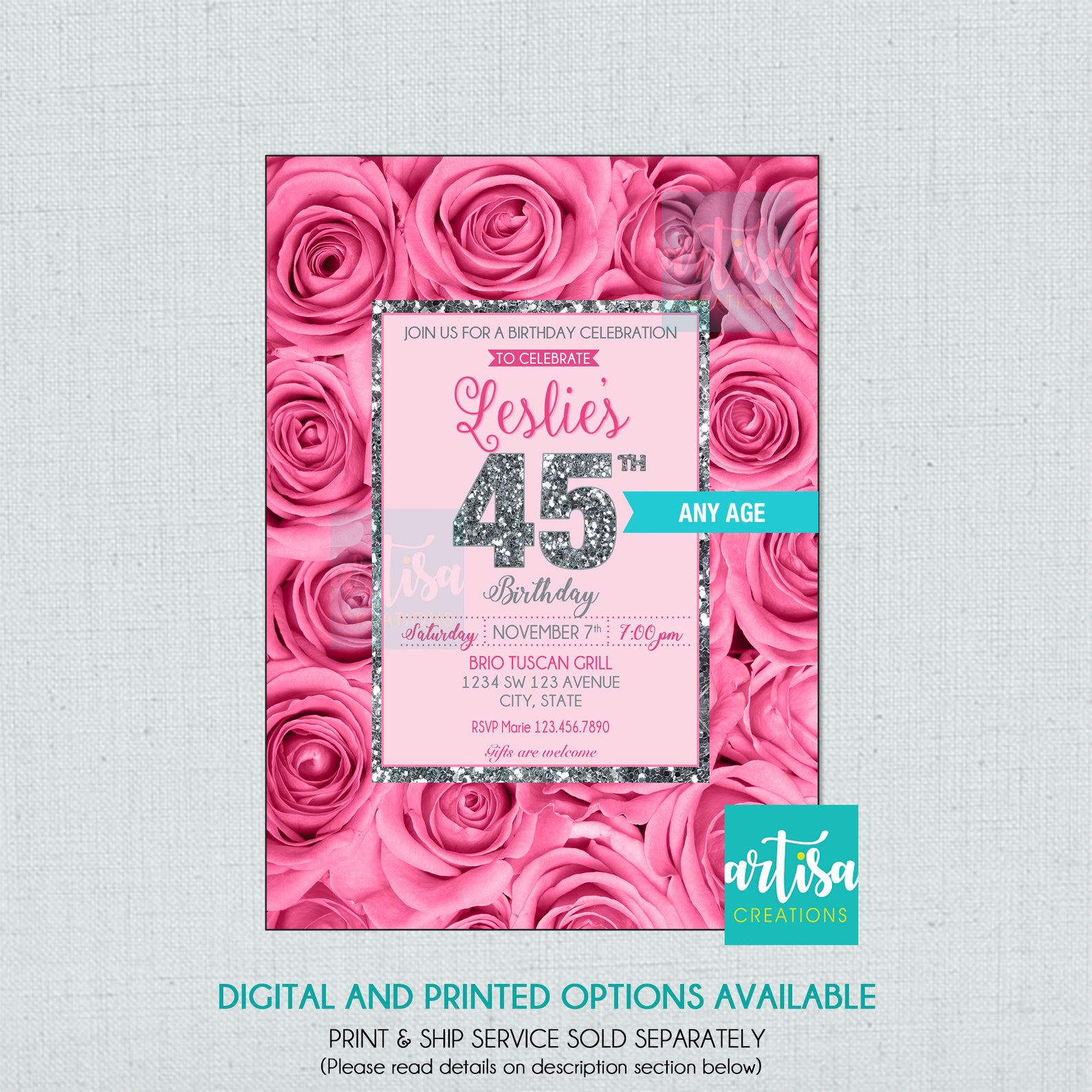Pink Roses Birthday Invitation, Roses Birthday Invitations, Pink Roses ...