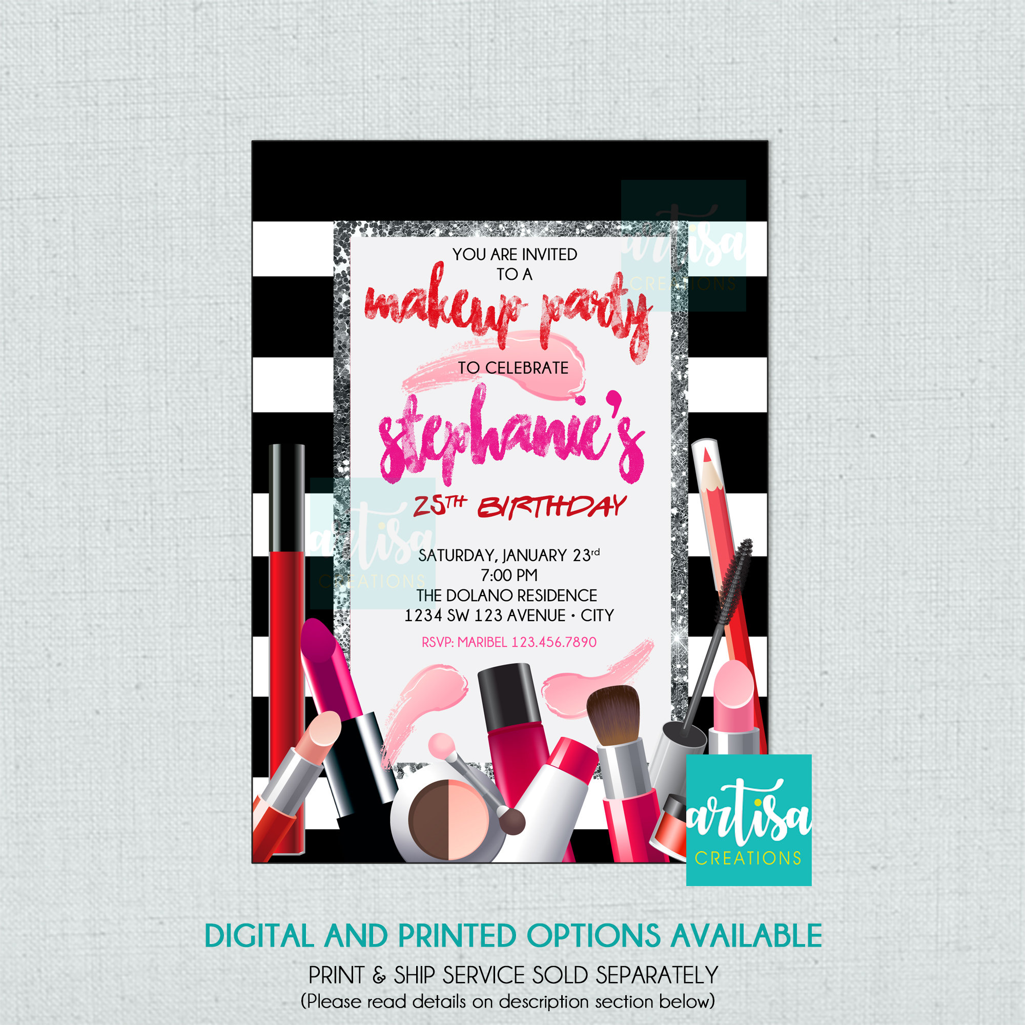 Makeup Invitation Makeup Party Invitation Make up | Etsy