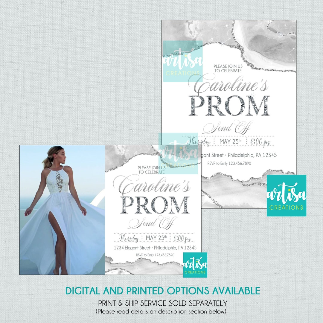 Prom Send off Invitation, White Prom Send off Invitation, White Silver ...
