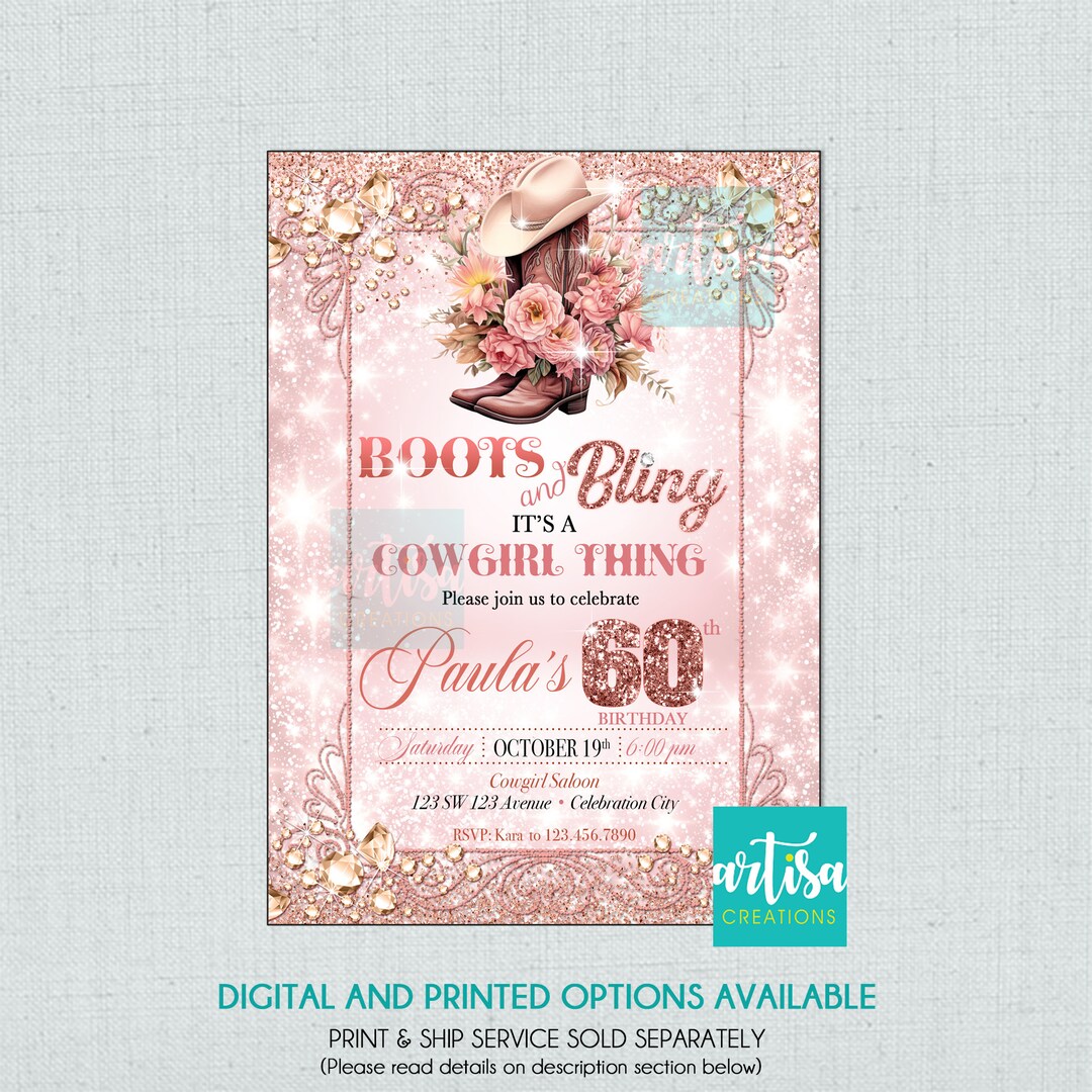 Invitación de botas y brillo, invitación de botas y brillo en oro rosa ...