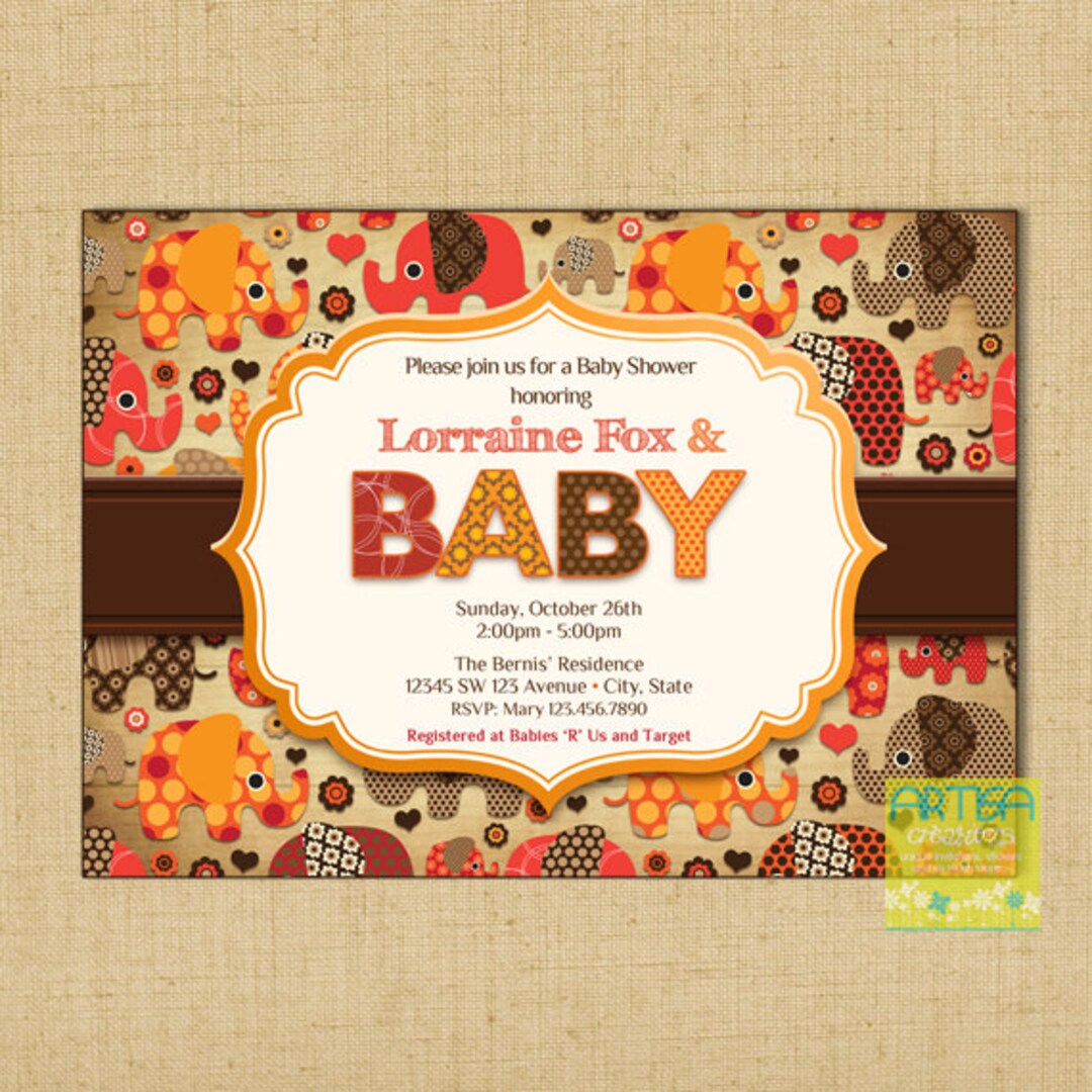 Fall Elephants Baby Shower Invitation - Fall Baby Shower Invite ...