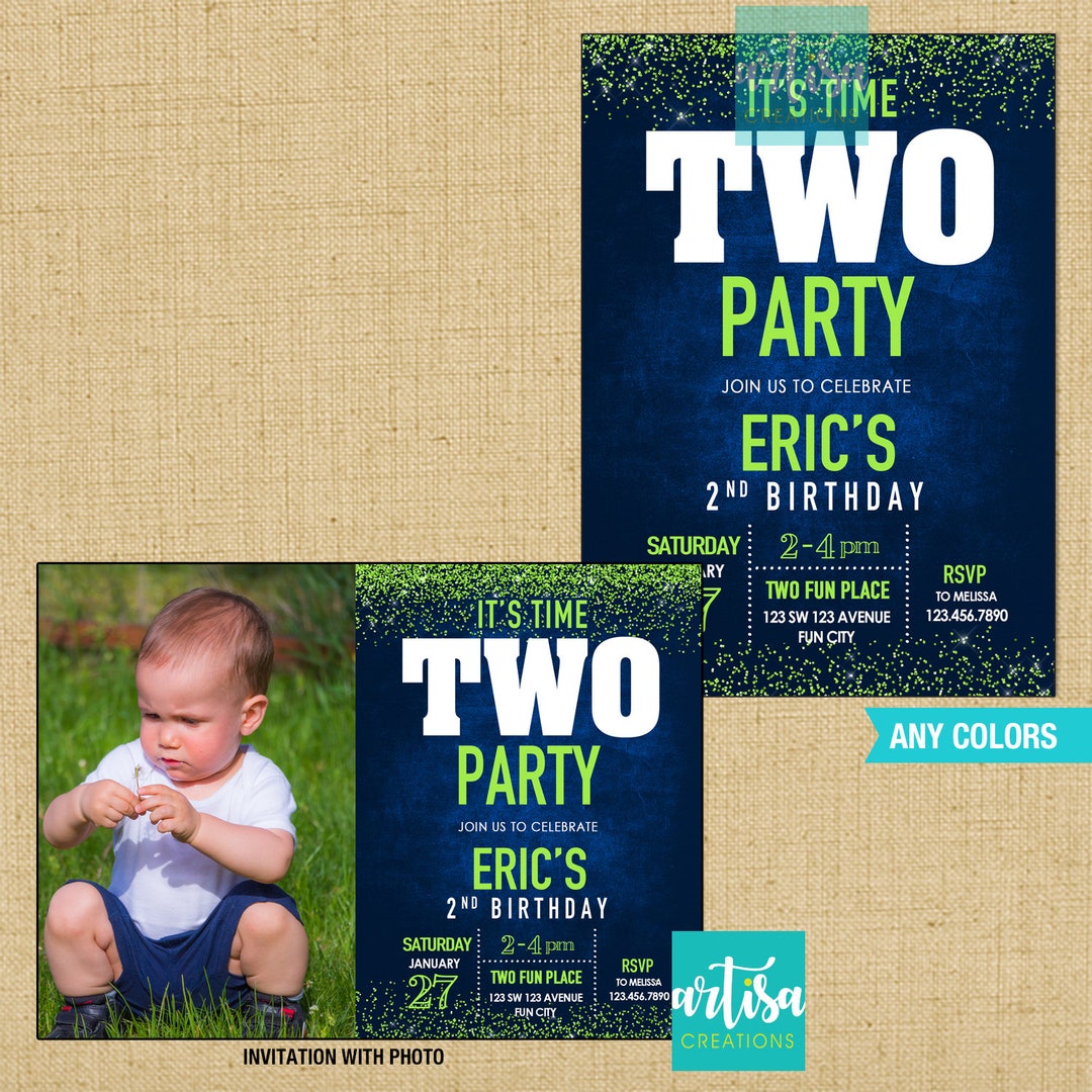 It's Time TWO Party, Two Birthday Invitation, Blue 2nd Birthday ...
