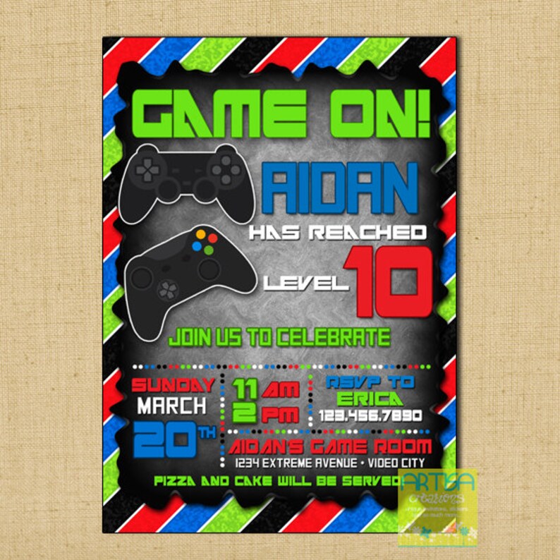 Gaming Invitation, Video Game Invitation, Video Game Birthday, Video ...