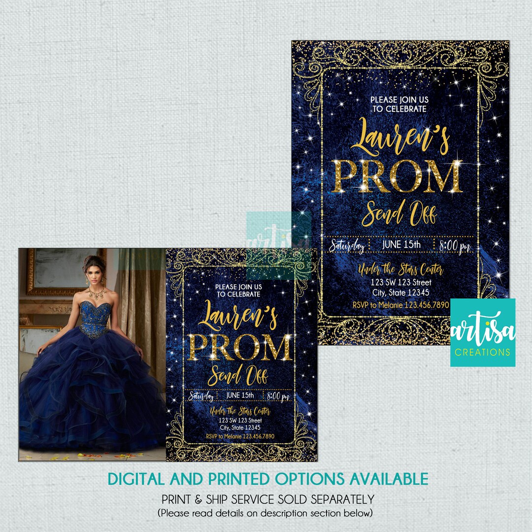 Prom Send off Invitation, Blue Gold Prom Send off Invitation, Navy Blue ...