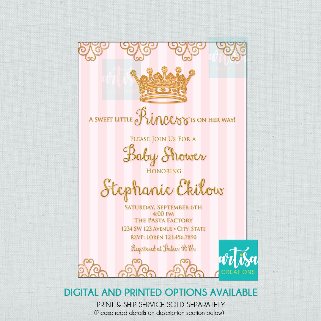 Gold Pink Princess Baby Shower Invitation DIY, Princess Crown Pink Gold ...