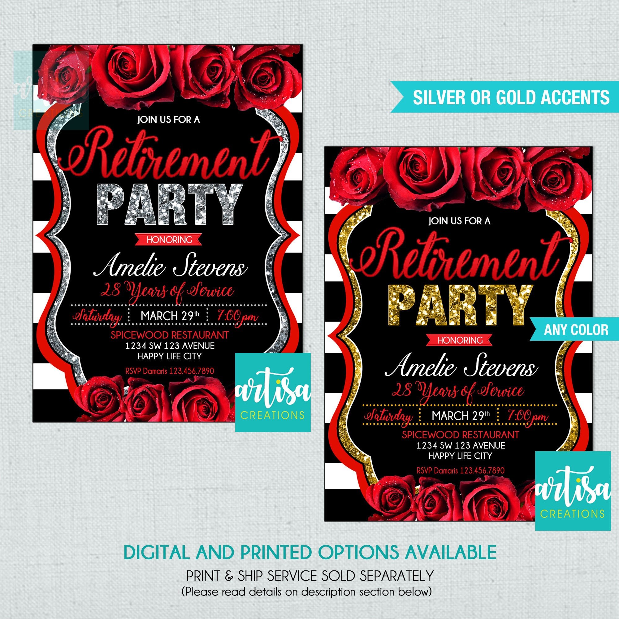 Retirement Invitation, Red Roses Retirement Invitation, Red Roses Woman ...