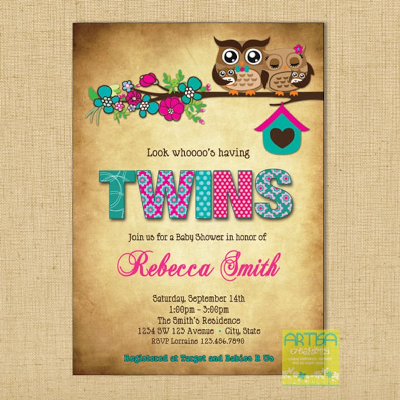 Twins Owls Invitation Owls Twins Baby Shower Invitation - Etsy