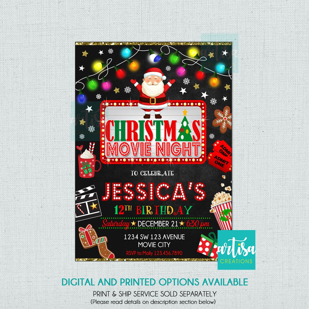 Christmas Movie Night Invitation, Backyard Christmas Movie Invitation ...