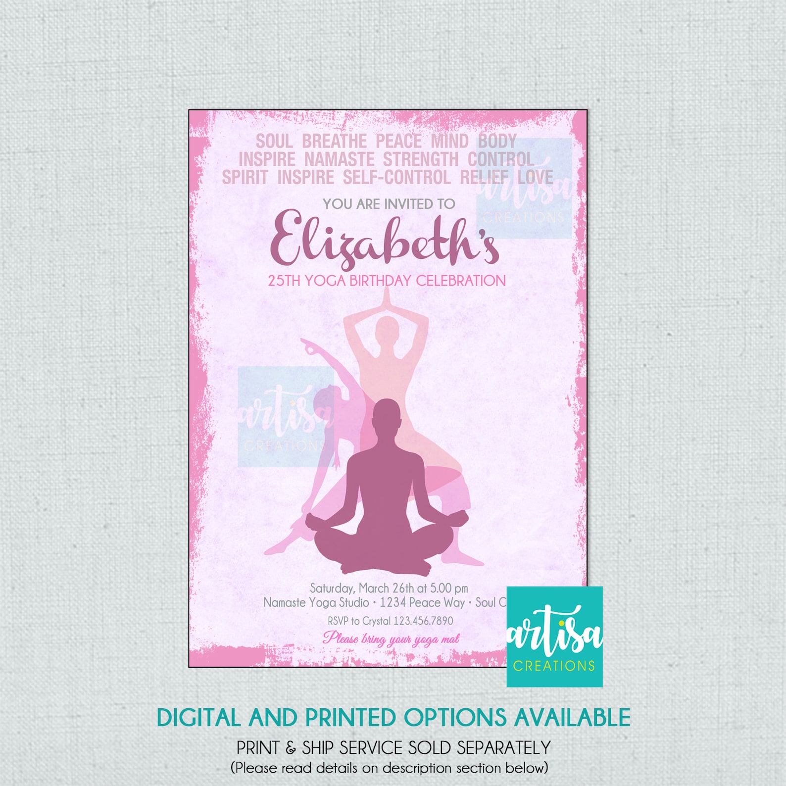 Yoga Invitation Yoga Party Invitation Yoga Birthday | Etsy