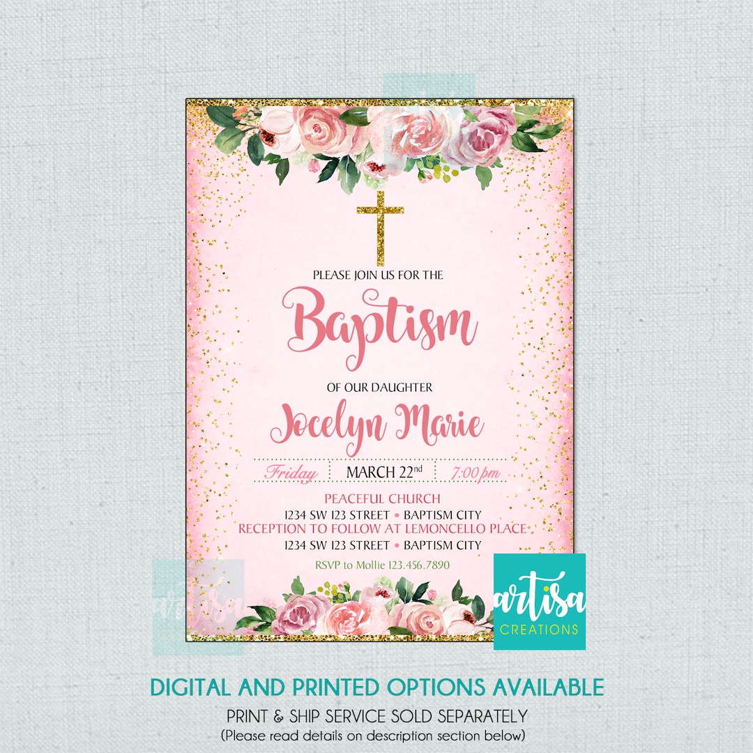 Girl Baptism Invitation, Baptism Invitations for Girl, Baby Girl ...