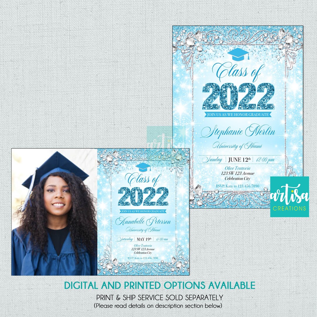 Blue Graduation Invitation Ice Blue Class 2022 Invitation - Etsy